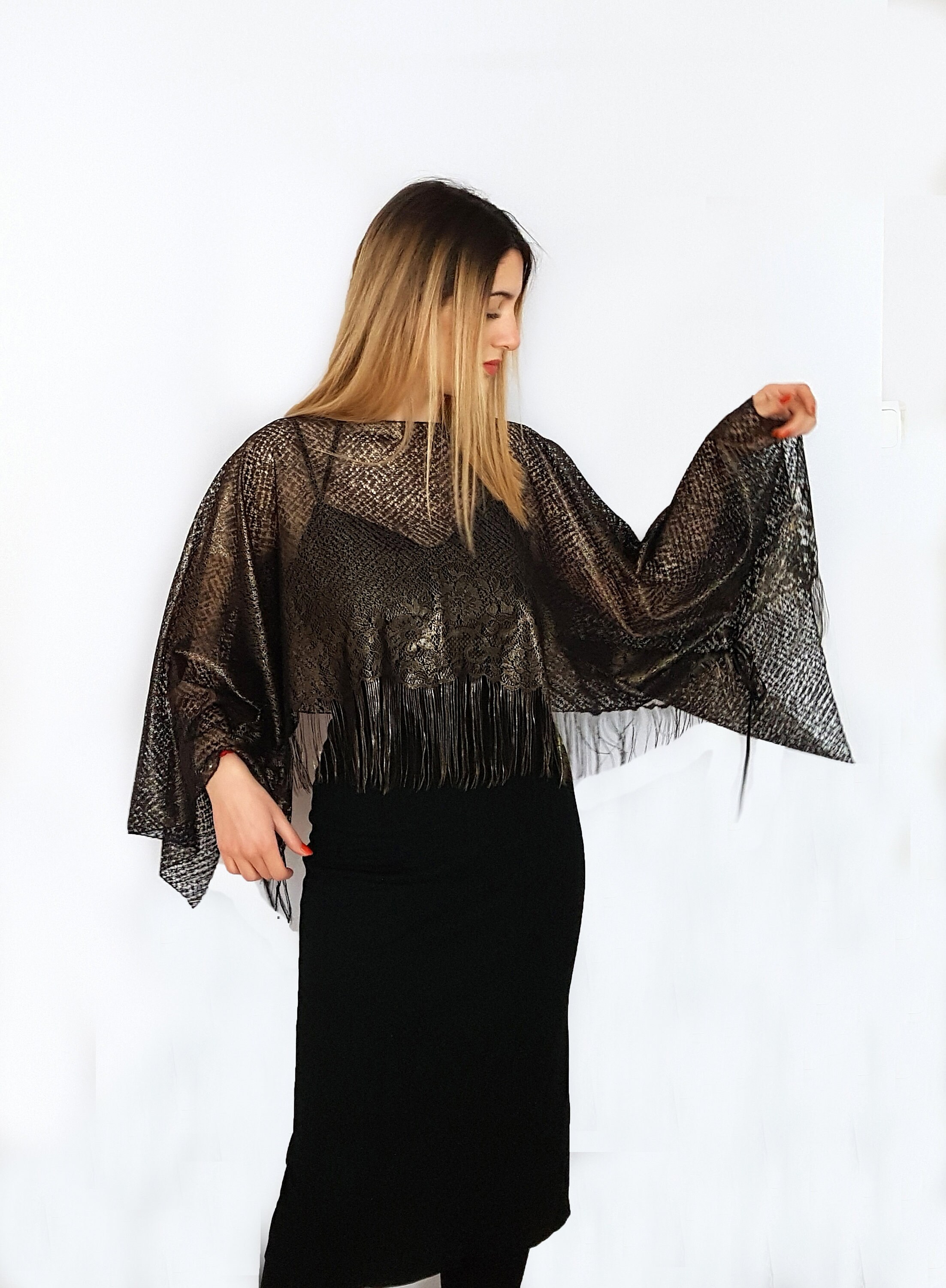Metallic Gold Black Lace Evening Tunic Shrug Plus Size Mother - Etsy