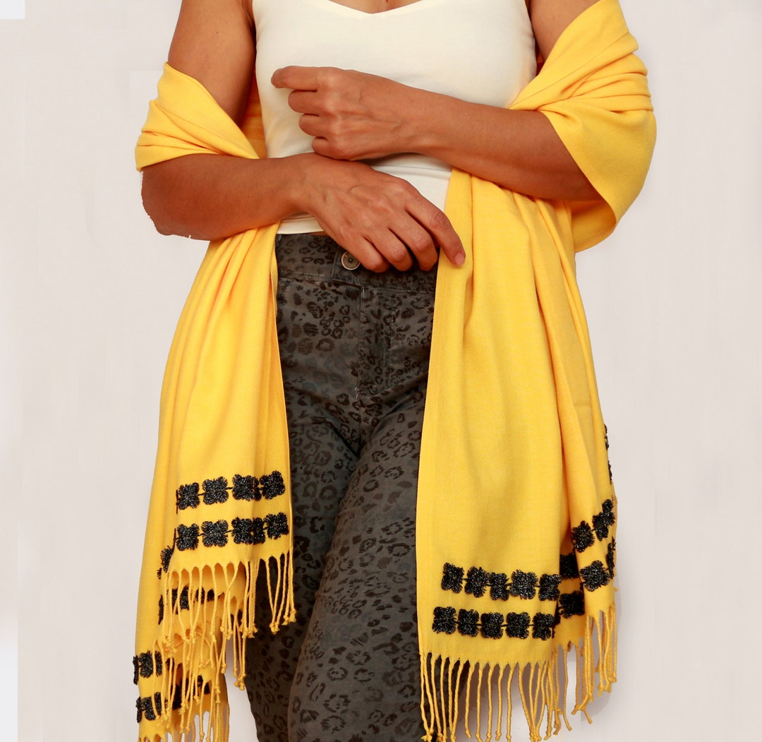 Sunflower Yellow Pashmina Shawl: Embellished Evening Wrap - Etsy
