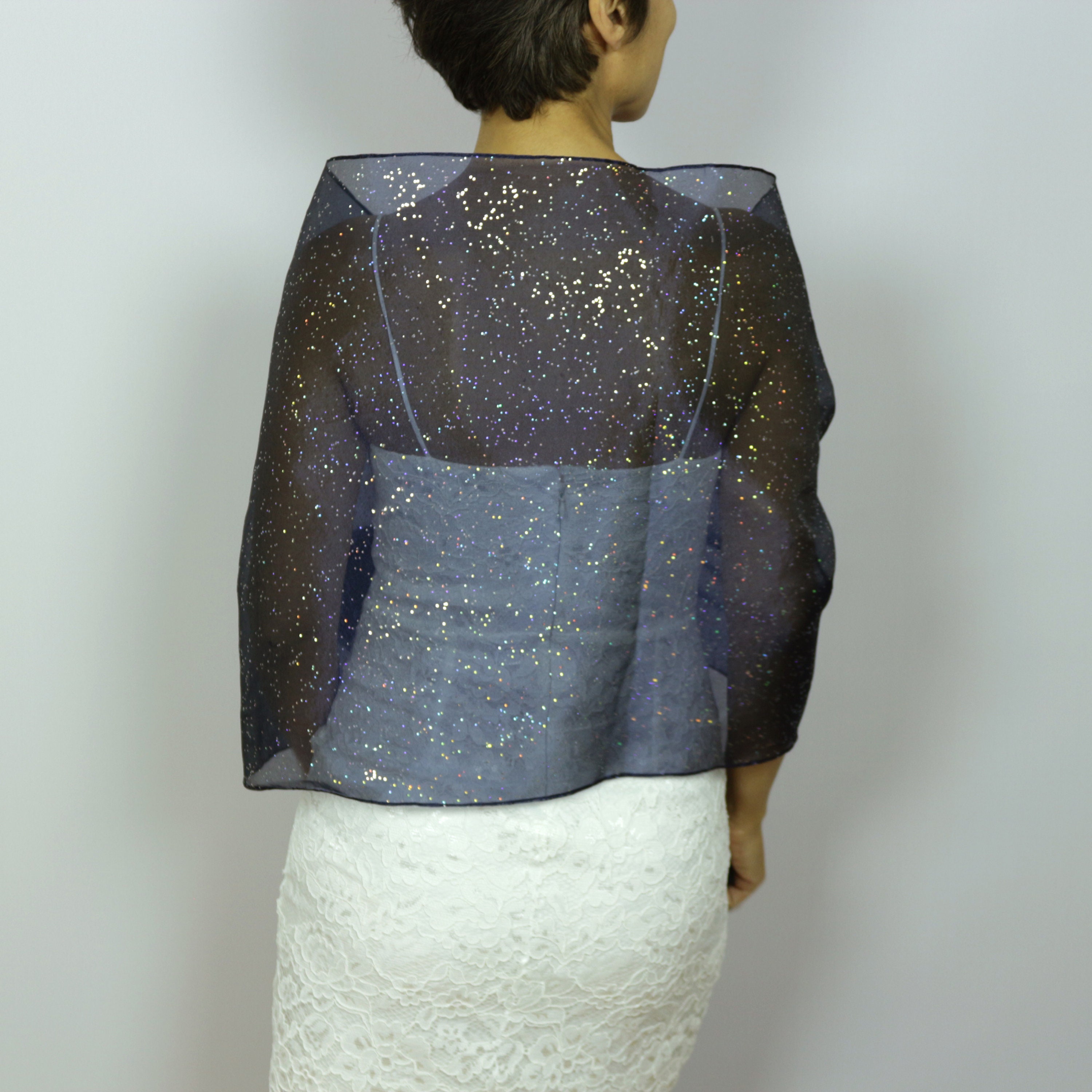Navy organza evening shawl Silver gilded off the shoulder | Etsy