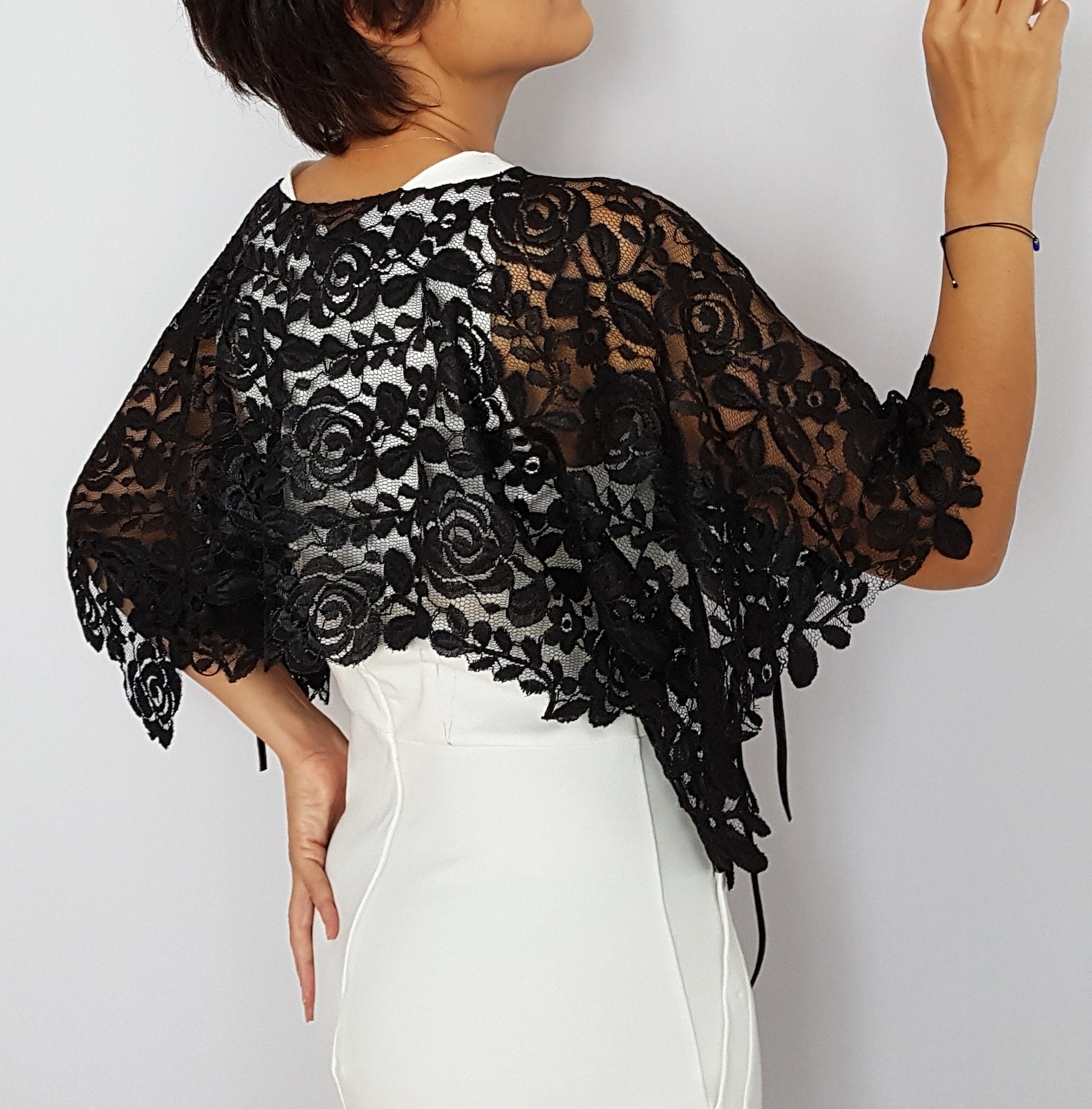 Black Lace Evening Dress Cover Up Formal Shrug Mother of the - Etsy