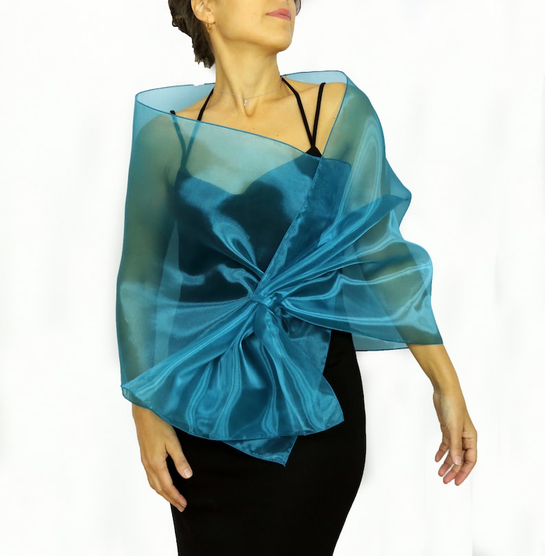 Teal Blue Green Organza Shawl: Hands-free Evening Wrap - Etsy
