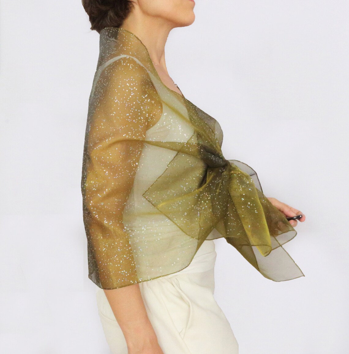 Oil Green Organza Hands Free Evening Shawl Pull Through Wrap - Etsy