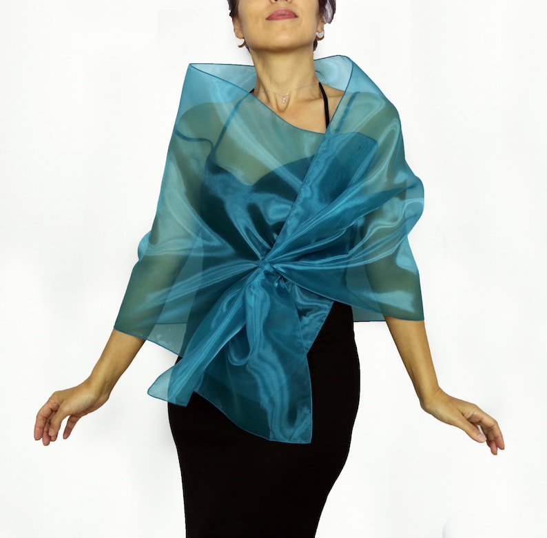 Teal Blue Green Organza Shawl: Hands-free Evening Wrap - Etsy