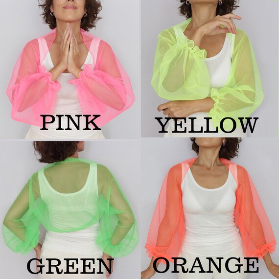 Tulle Shrug Ruffled Puff Sleeves NEON Colors Mesh Evening | Etsy