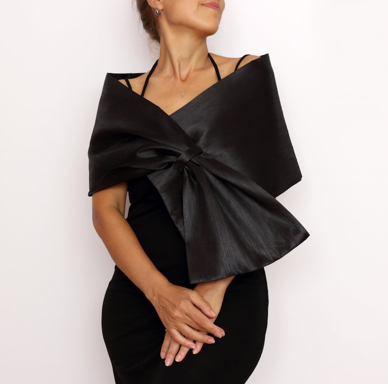 Black Taffeta Evening Shawl: Hands-free Formal Shoulder Wrap - Etsy