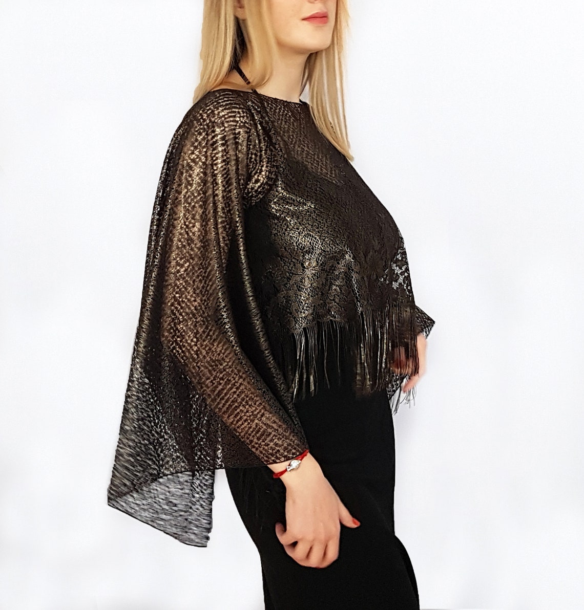 Metallic Gold Black Lace Evening Tunic Shrug Plus Size Mother - Etsy