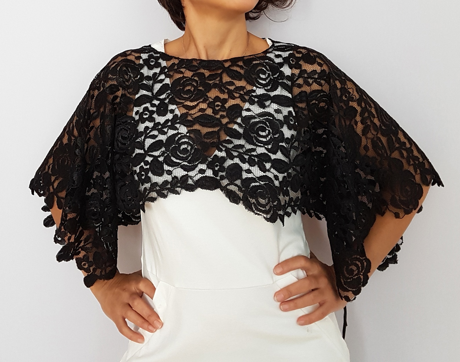 Black Lace Evening Dress Cover Up Formal Shrug Mother of the - Etsy