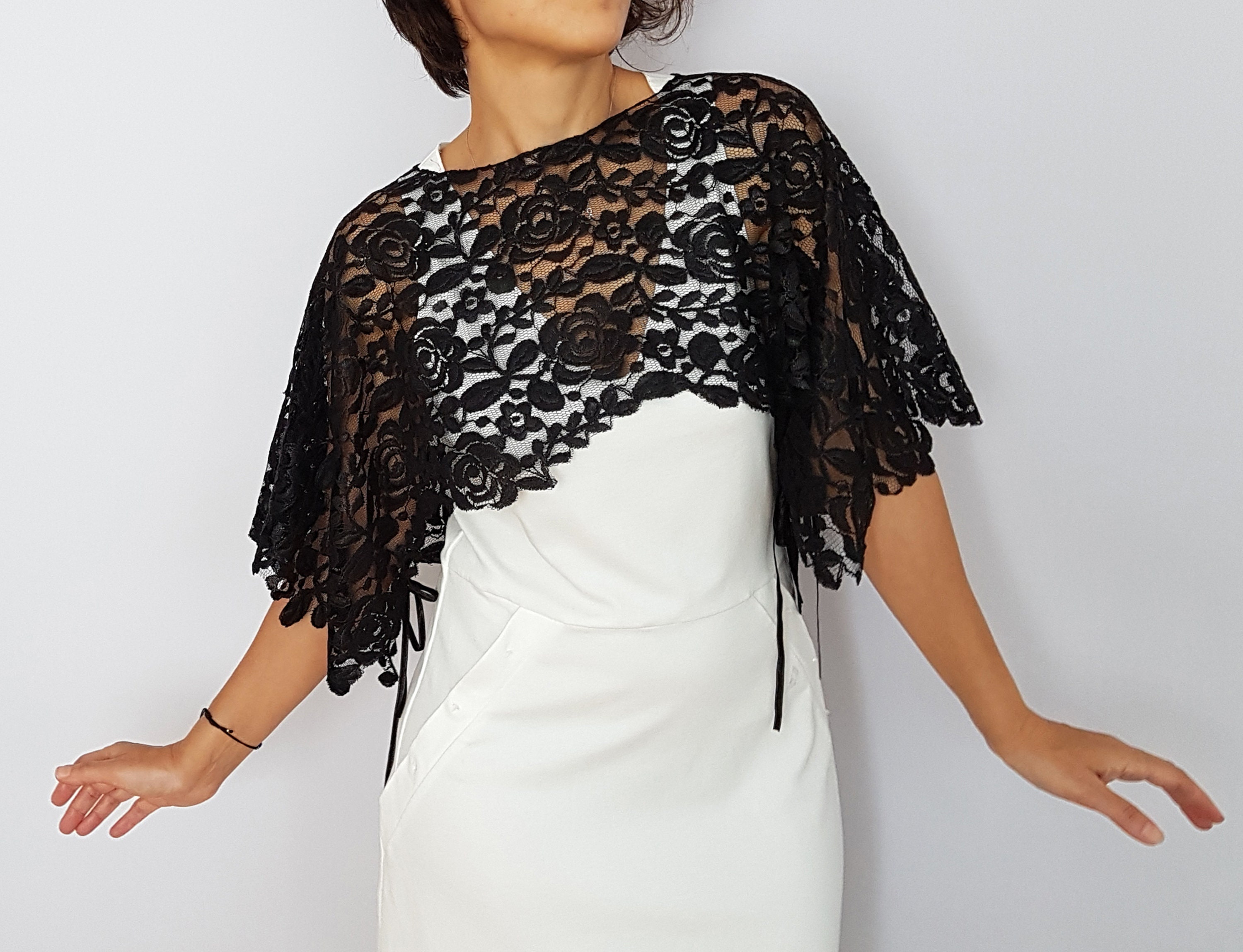 Black Lace Evening Dress Cover Up Formal Shrug Mother of the - Etsy