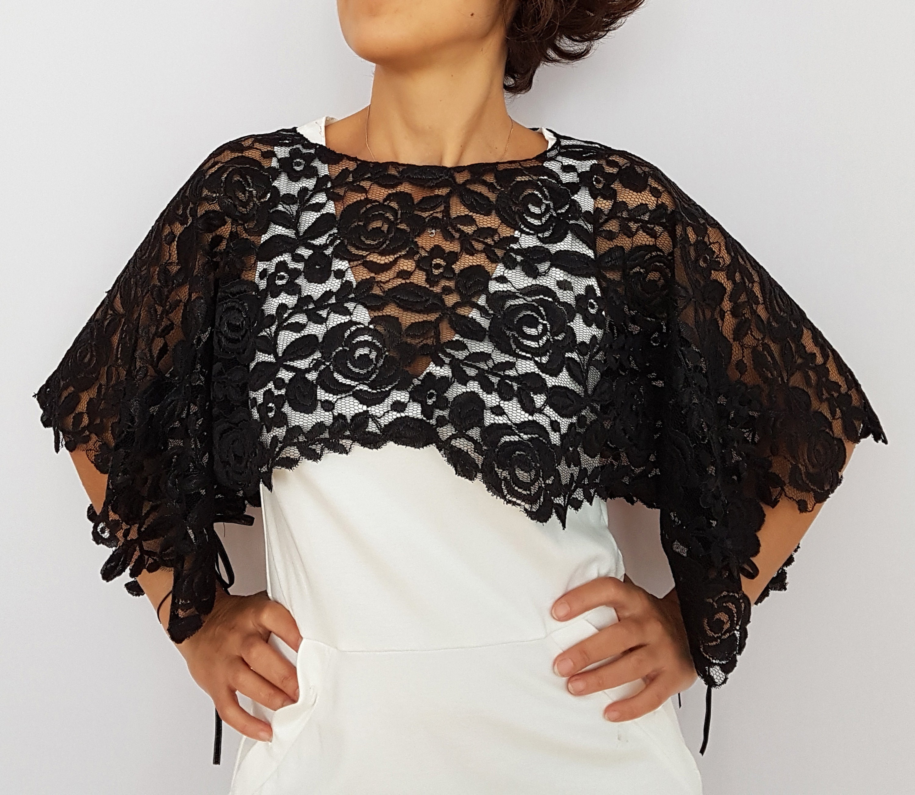 Black Lace Evening Dress Cover Up Formal Shrug Mother of the - Etsy