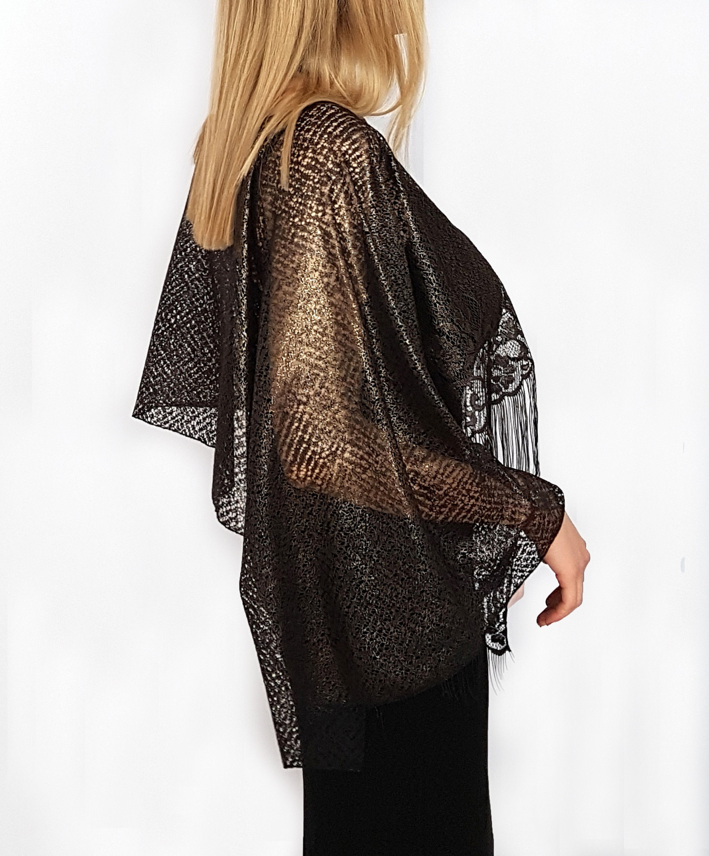 Metallic Gold Black Lace Evening Tunic Shrug Plus Size Mother - Etsy