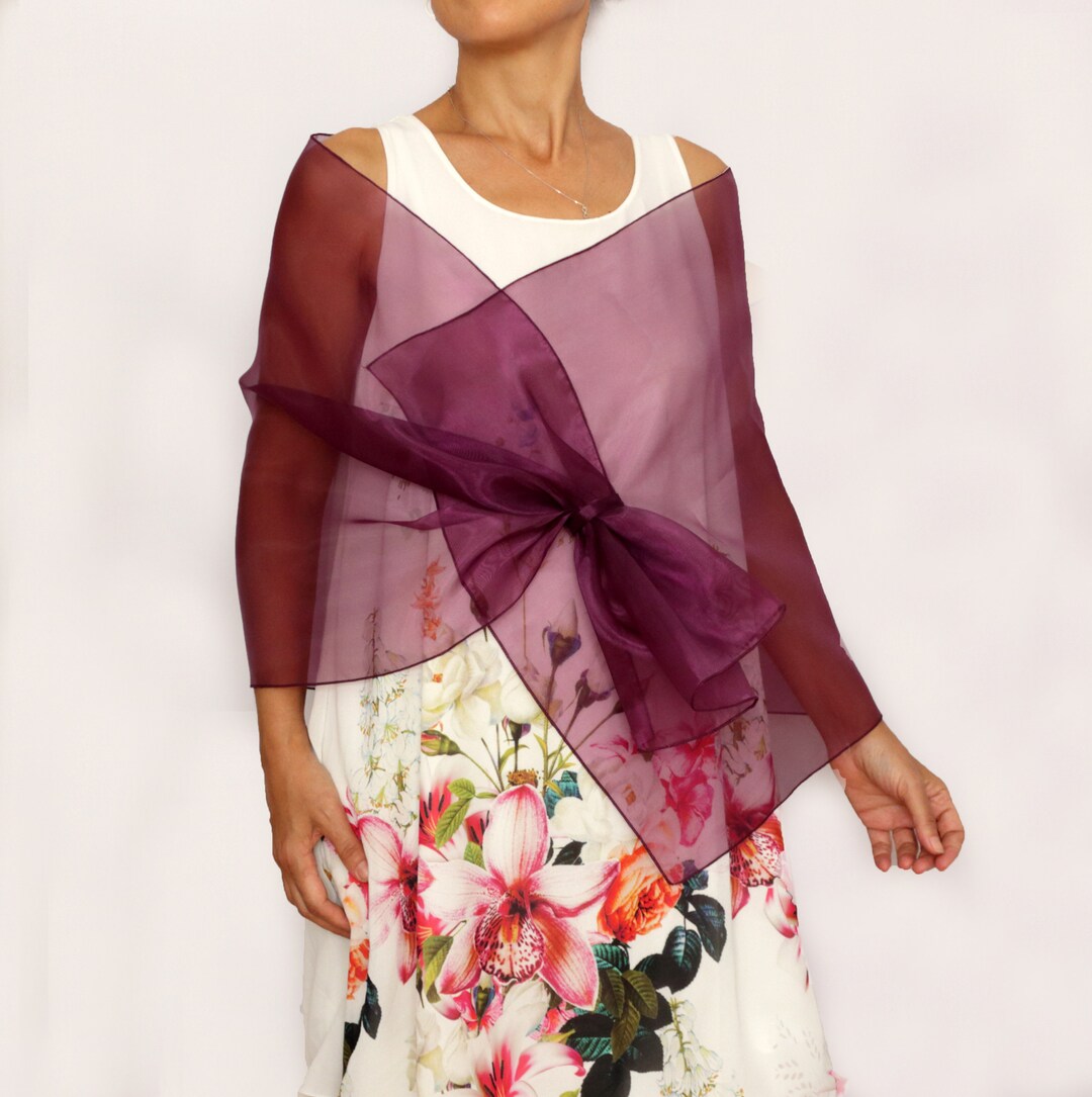 Plum Organza Shawl: Sheer Evening Wrap, Wedding Guest Stole, Pull ...