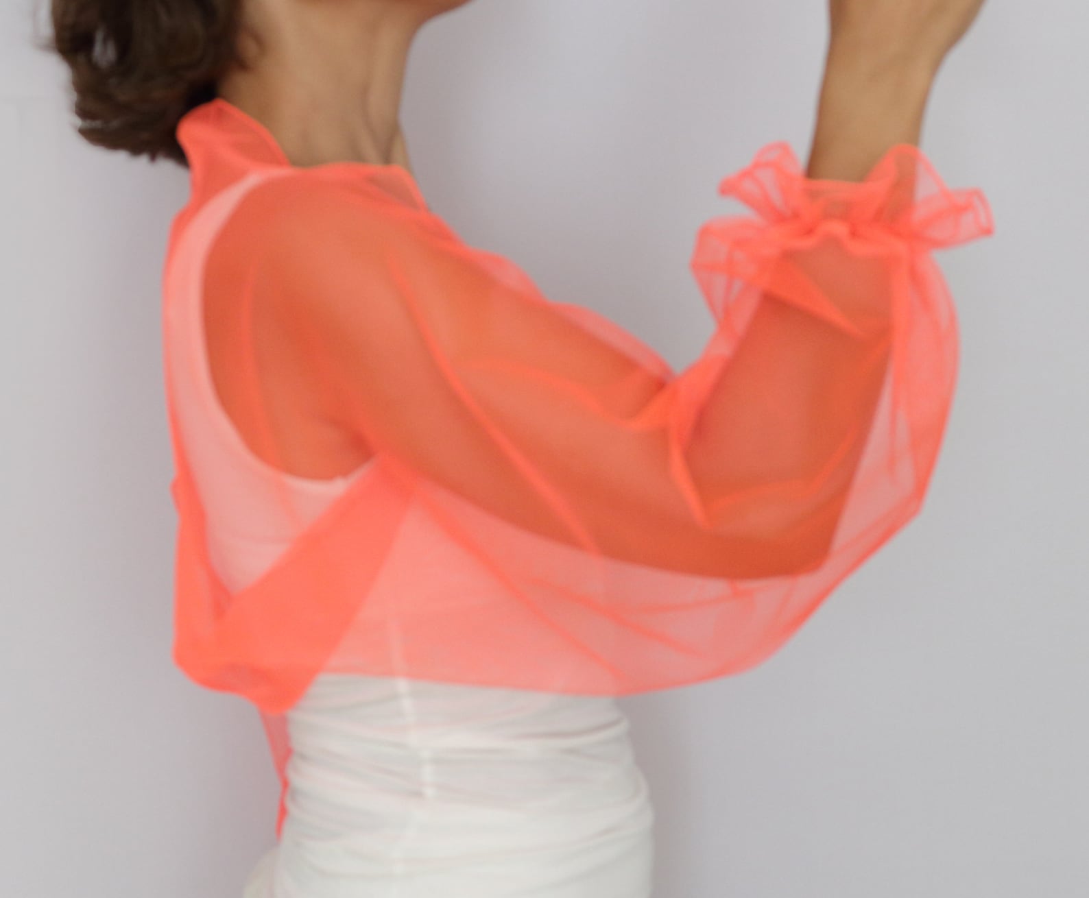 Tulle Shrug Ruffled Puff Sleeves NEON Colors Mesh Evening - Etsy