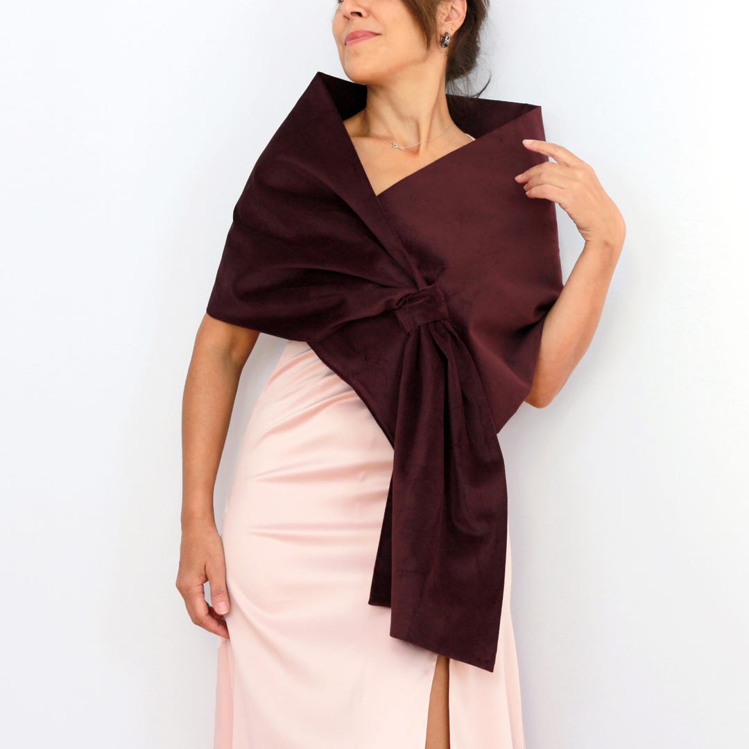 Plum Velvet Evening Shawl: Hands Free Wedding Wrap, Mother of the Bride ...