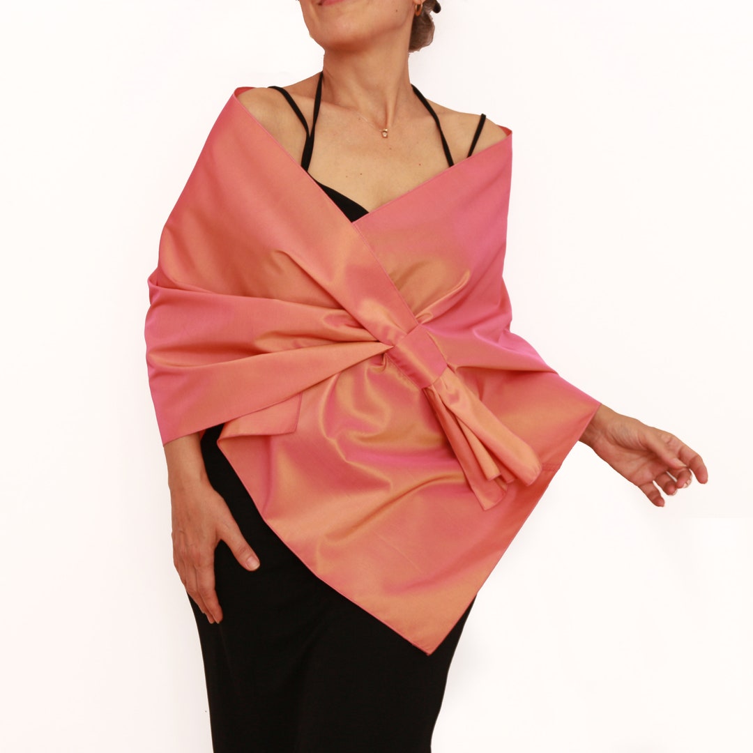 Coral Pink Taffeta Hands-free Shawl, Wedding Shoulder Wrap, Mother of ...