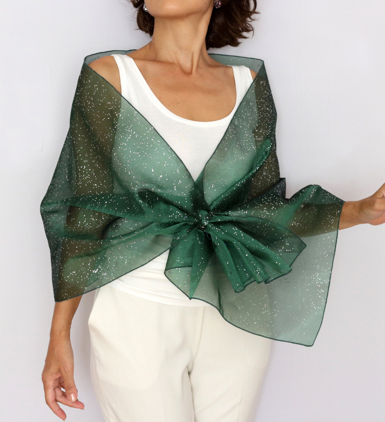 Oil Green Organza Hands Free Evening Shawl Pull Through Wrap - Etsy