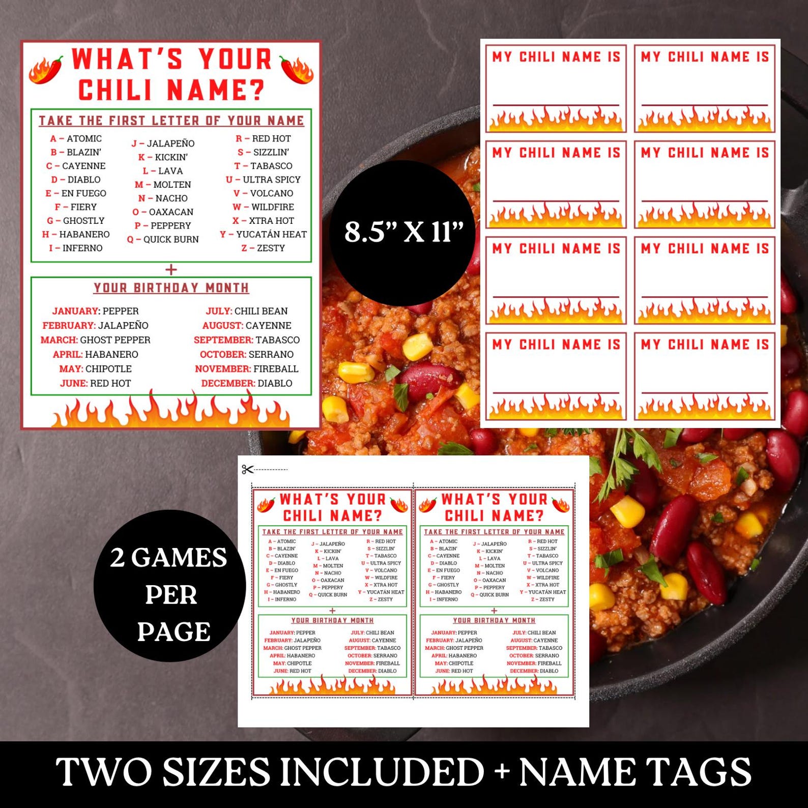 What’s Your Chili Name Game, Chili Competition Contest Game, Fun ...