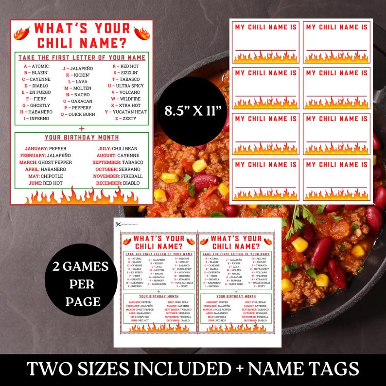 What’s Your Chili Name Game, Chili Competition Contest Game, Fun ...