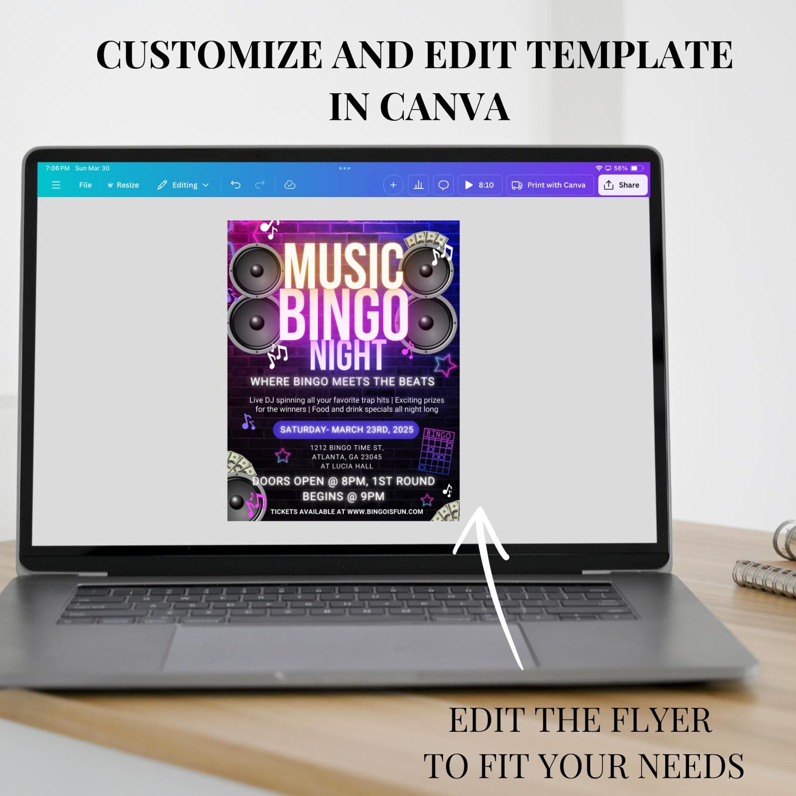 Music Bingo Flyer, Party Invitation Flyer, 90’s Music Bingo Night Event ...