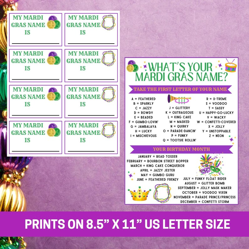 What’s Your Mardi Gras Name Game, Mardi Gras Activity, Printable Mardi ...
