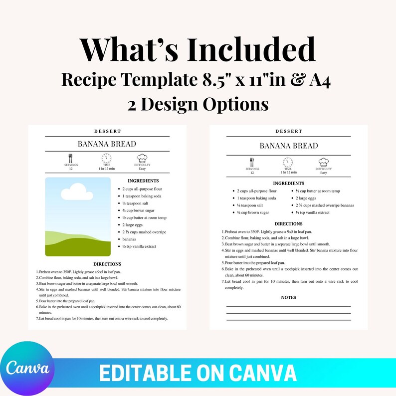 Simple Recipe Book Template, Editable Recipe Card, Printable Recipe ...
