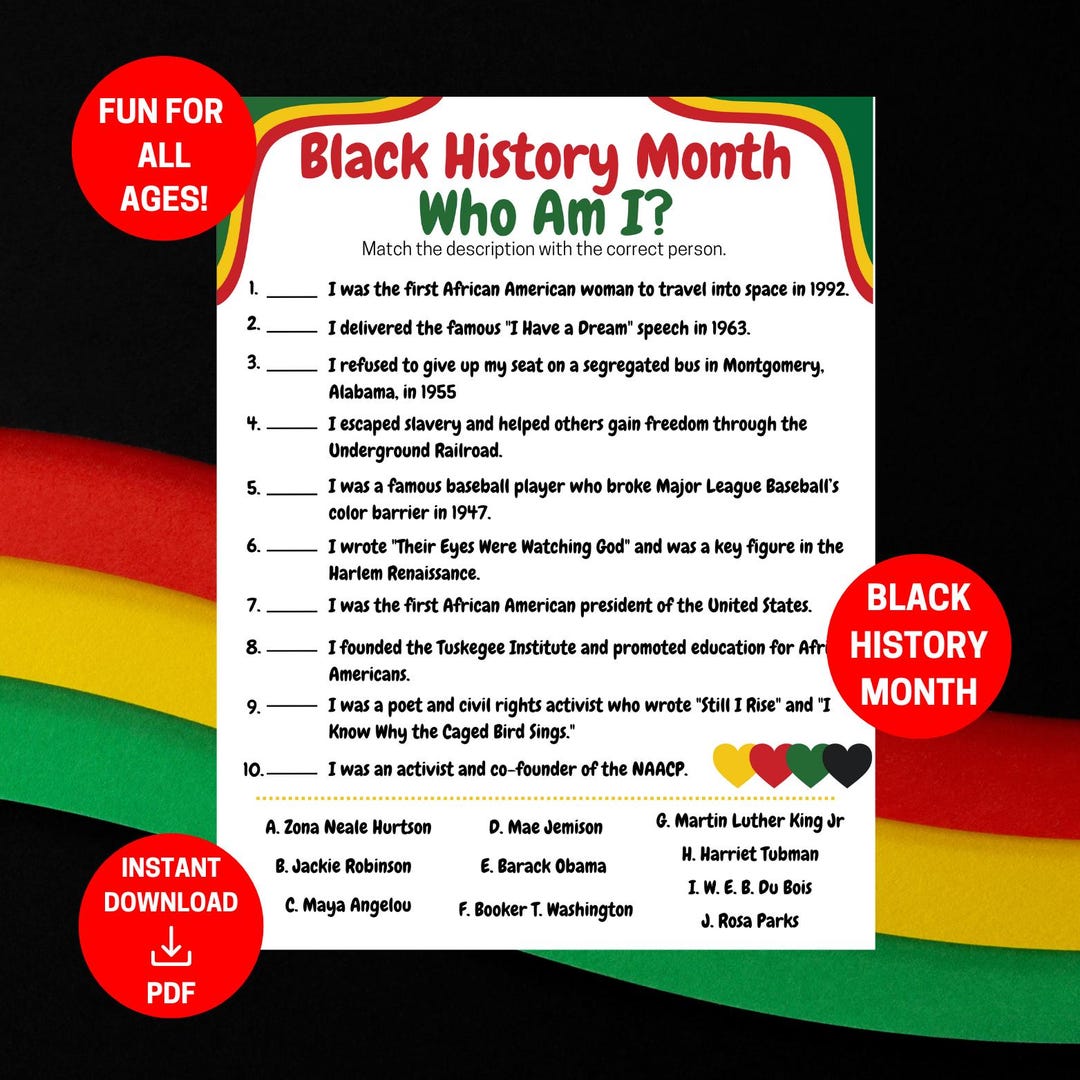 Black History Month Who Am I Game, Black History Games Activity, Black ...
