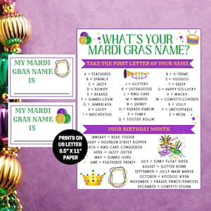 What’s Your Mardi Gras Name Game, Mardi Gras Activity, Printable Mardi ...