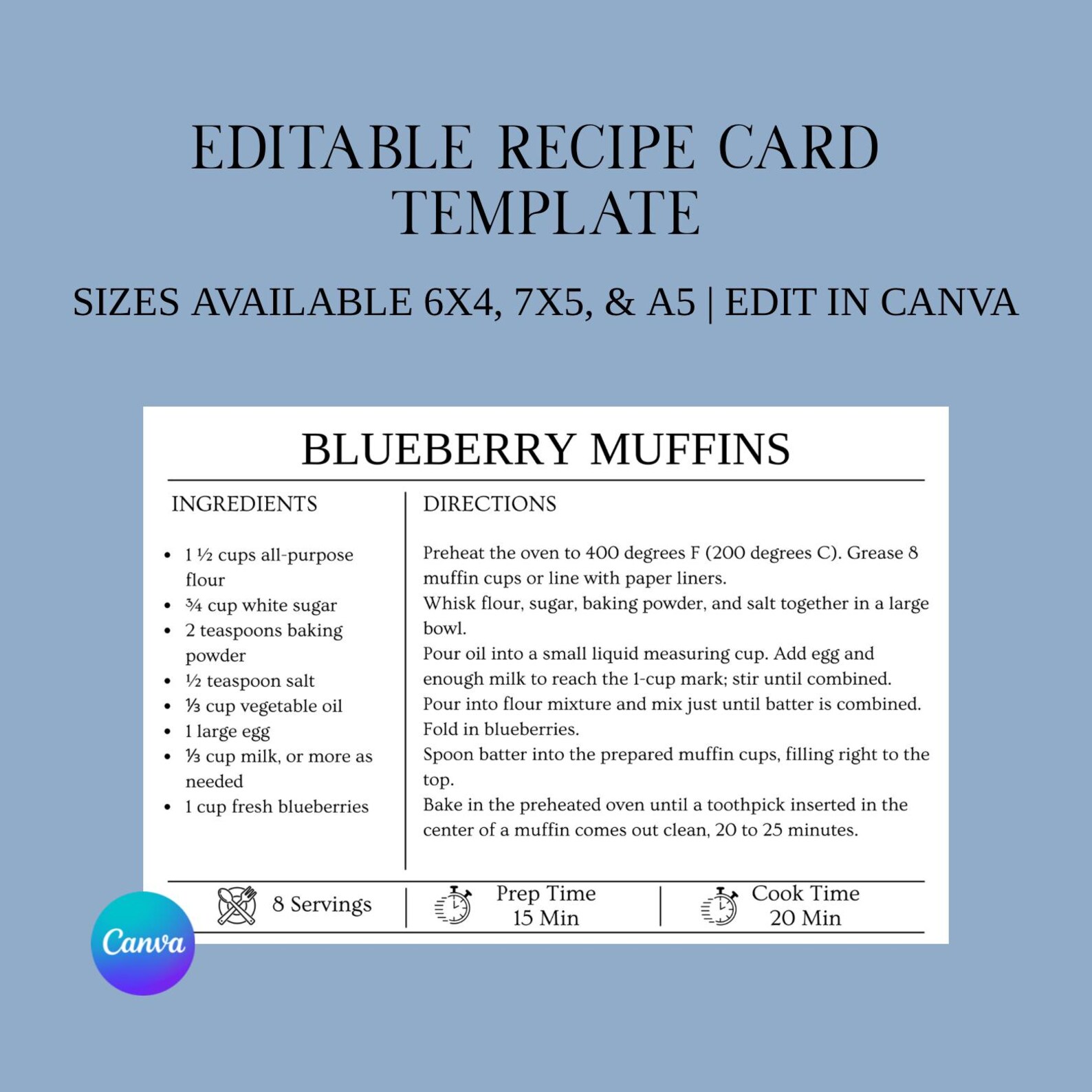 Simple Recipe Card Template Printable Editable Minimal Recipe Template ...