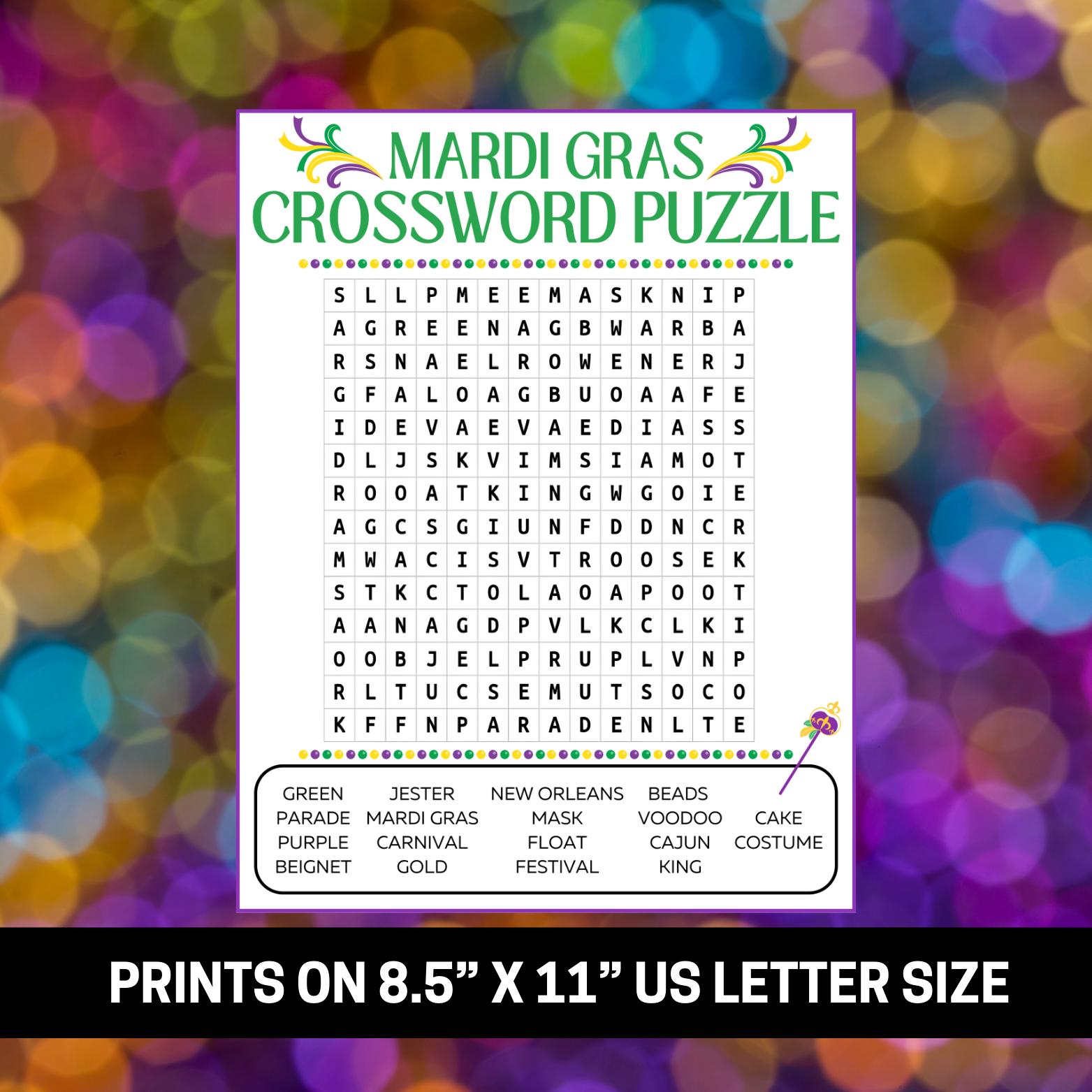 Mardi Gras Word Search Puzzle Game, Fun Mardi Gras Crossword Puzzle ...