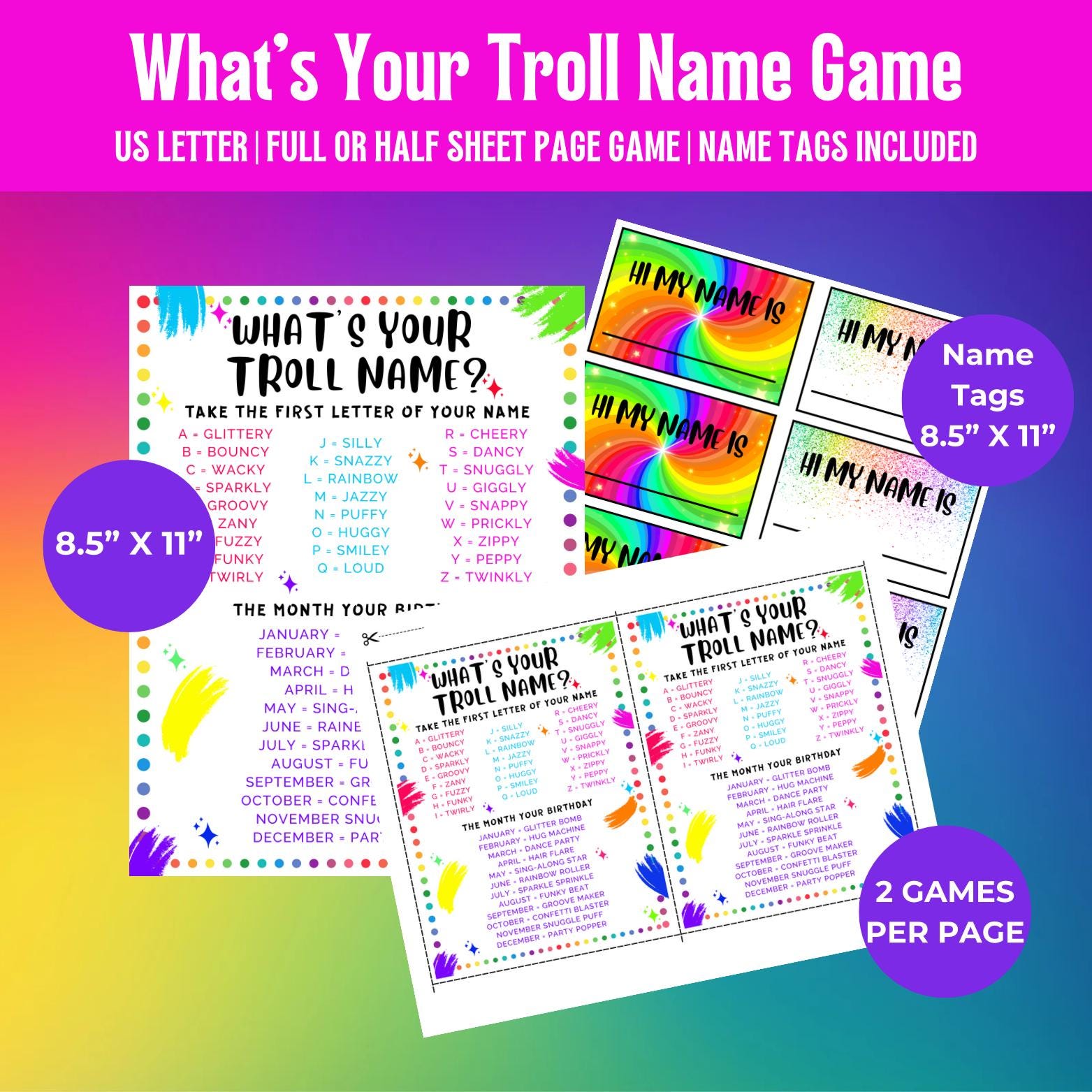 What’s Your Troll Name Game, Troll Printable Game, Troll Party Decor ...