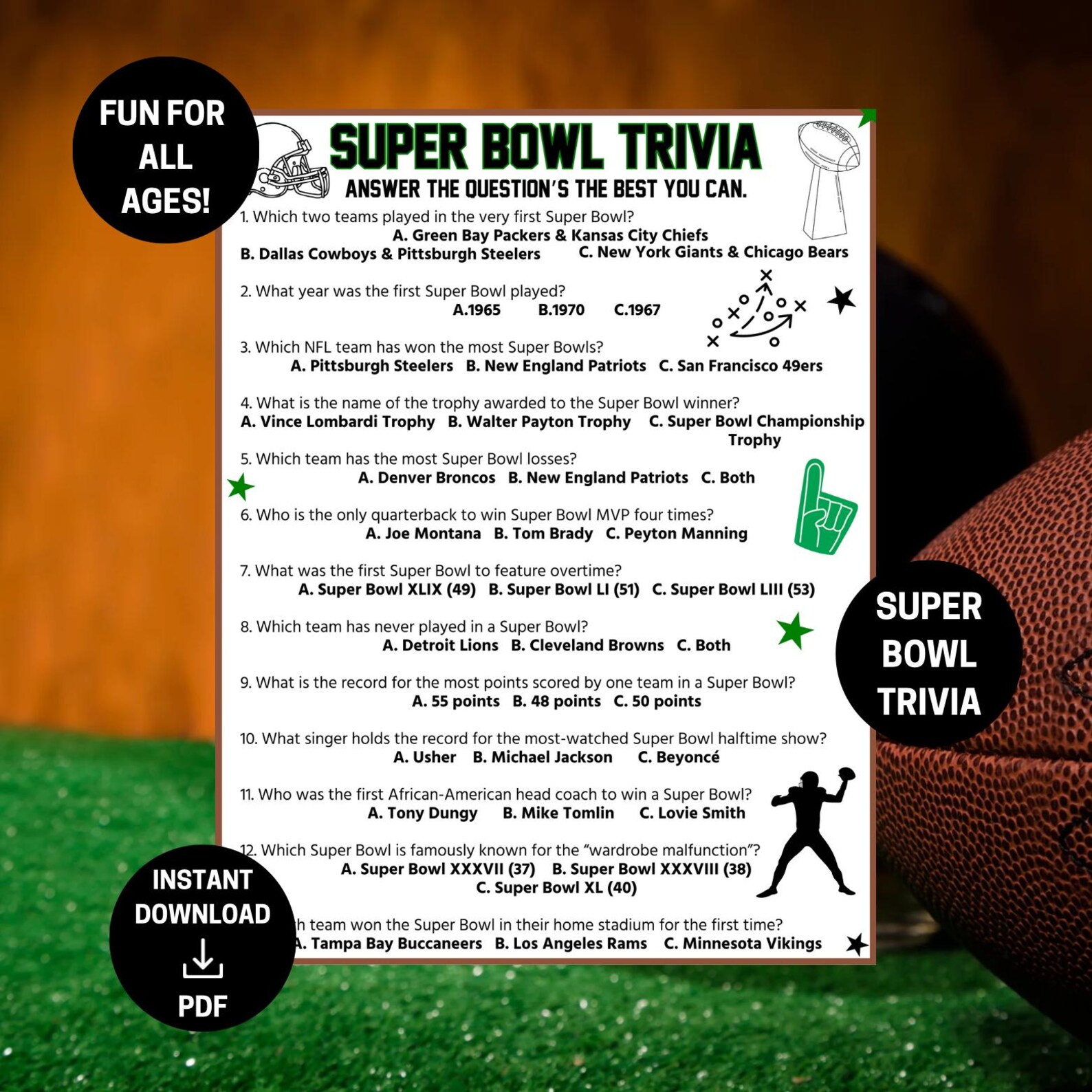 Super Bowl Trivia, Football Party Games, Super Bowl Party Games ...