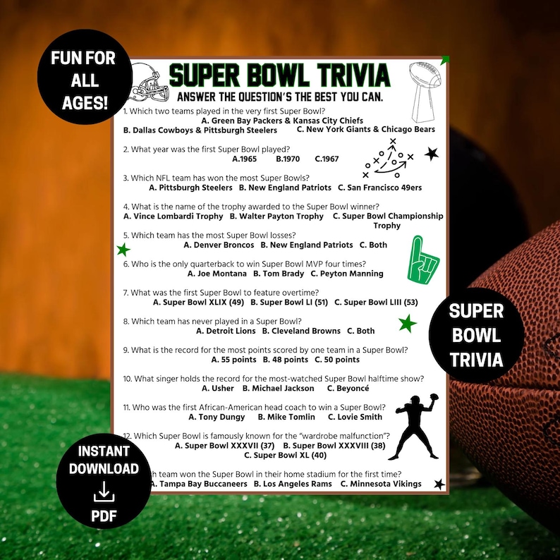 Super Bowl Trivia, Football Party Games, Super Bowl Party Games ...
