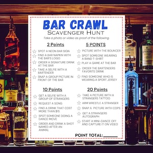 Bar Scavenger Hunt, Bar Crawl Scavenger Hunt, Adult Bar Games, Bachelor ...