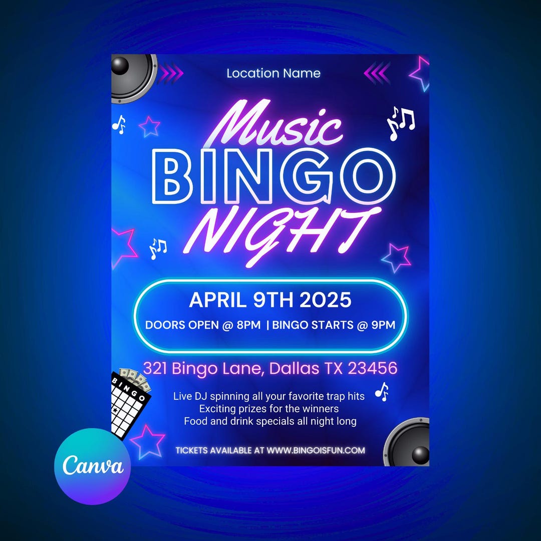 Music Bingo Flyer 90’s Music Party Invitation Flyer Music Bingo Night ...