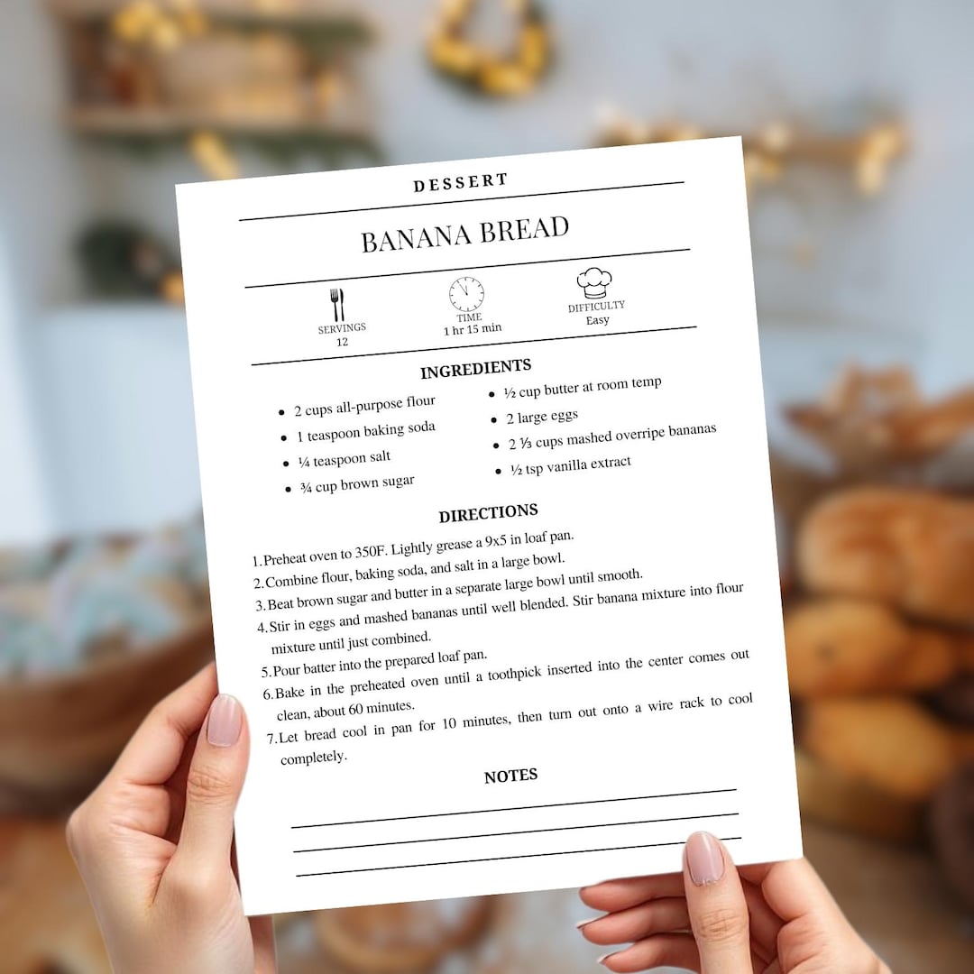 Simple Recipe Book Template, Editable Recipe Card, Printable Recipe ...