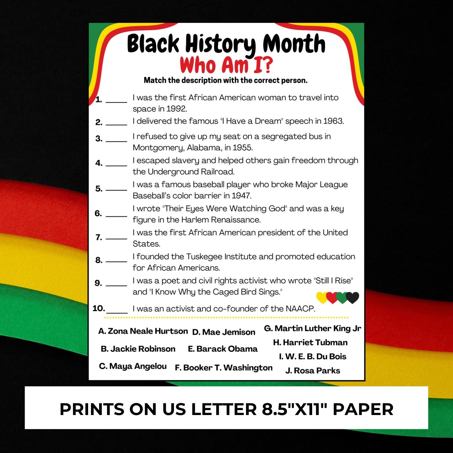 Black History Month Who Am I Game, Black History Games Activity, Black ...