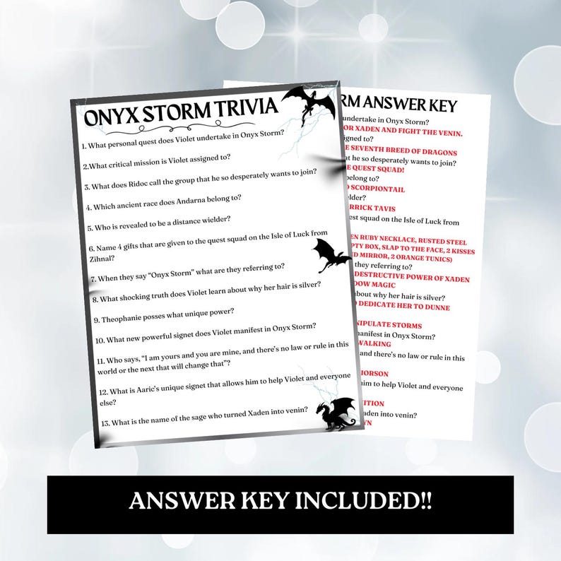 Onyx Storm Trivia, Fourth Wing, Iron Flame, Book Club Games, Party Book ...