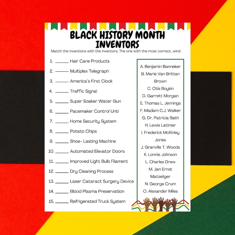 Black History Month Inventors Match up Game, Black History Games, Black ...