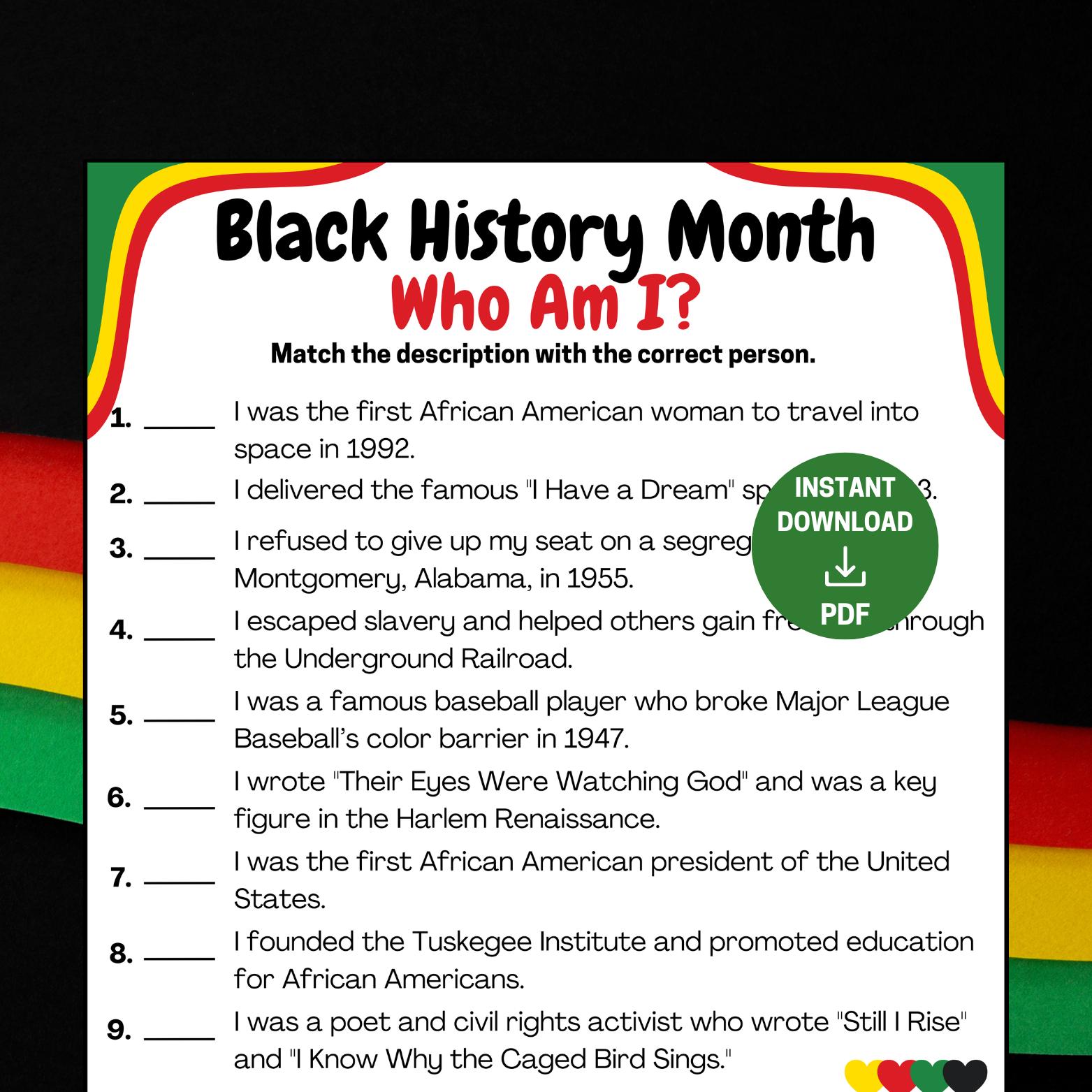 Black History Month Who Am I Game, Black History Games Activity, Black ...