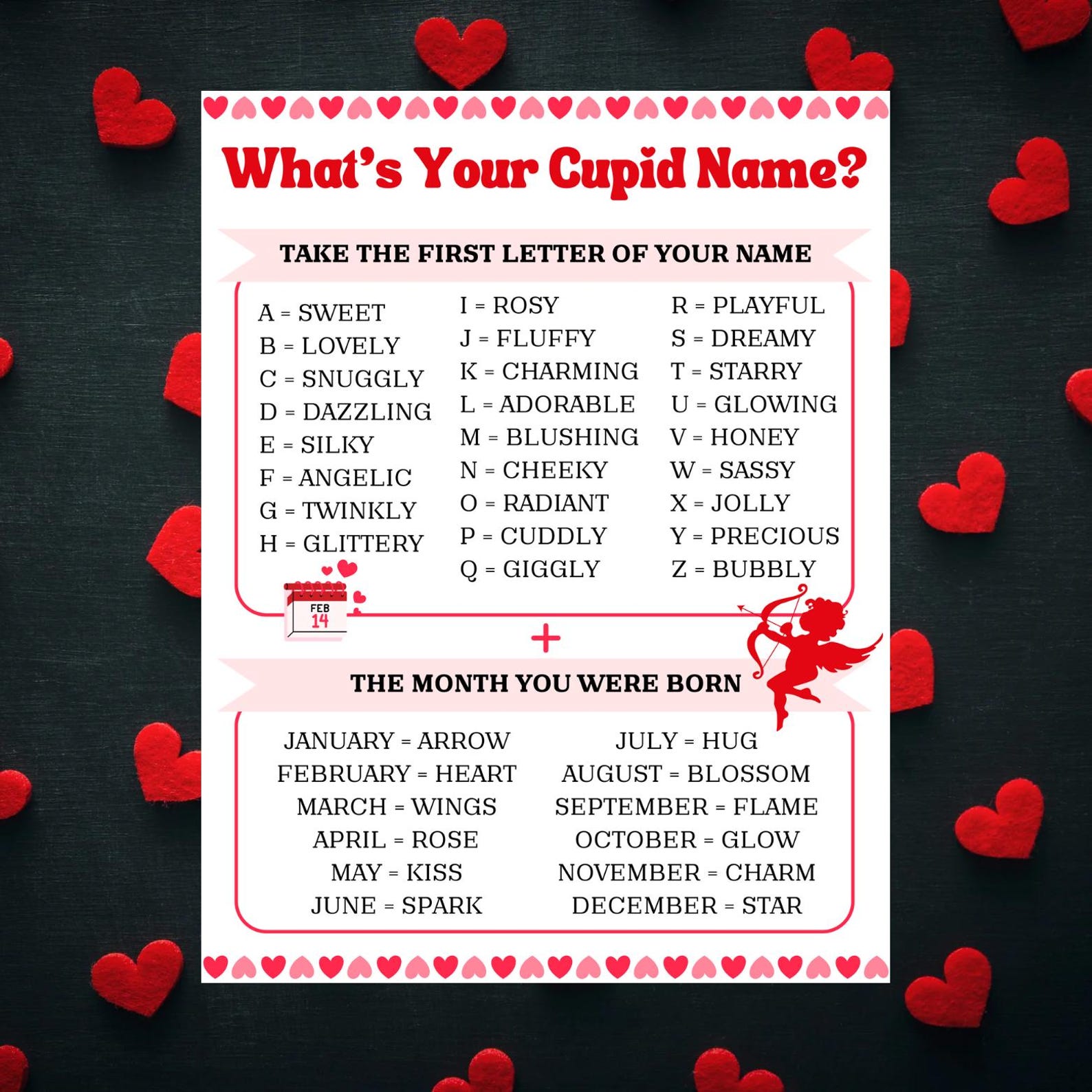 Valentines Whats Your Cupid Name Game Name Tags, Office Party Game ...