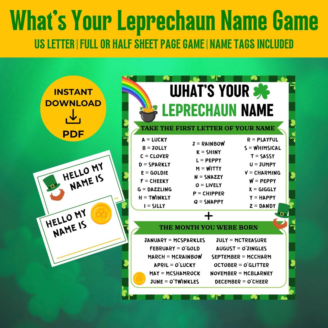 St. Patricks Day Games, What’s Your Leprechaun Name Game, Printable St ...
