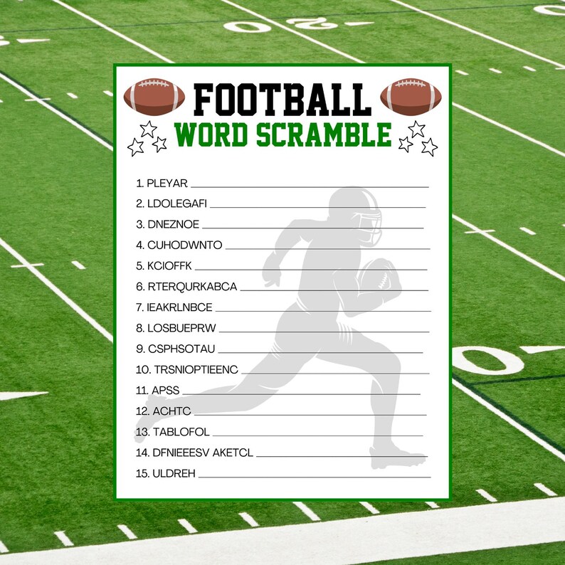 Football Word Scramble, Printable Football Party Games Kids Super Bowl ...