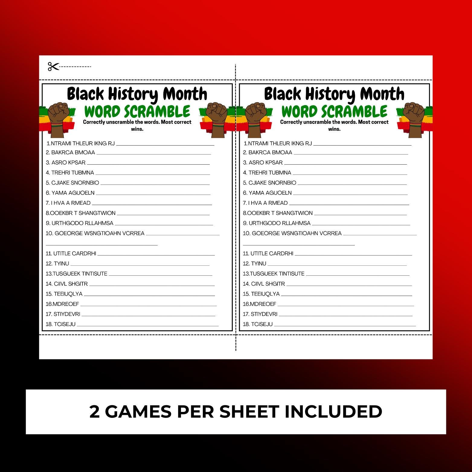 Black History Month Word Scramble Game, Black History Group Activity ...