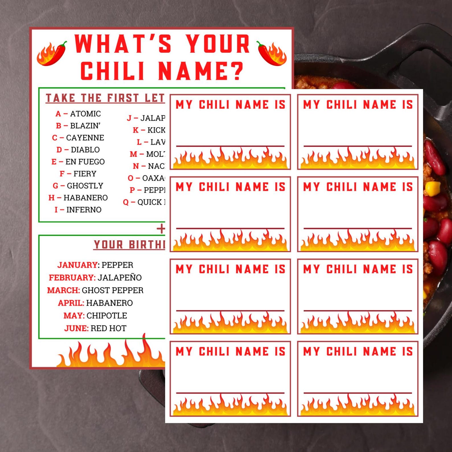 What’s Your Chili Name Game, Chili Competition Contest Game, Fun ...