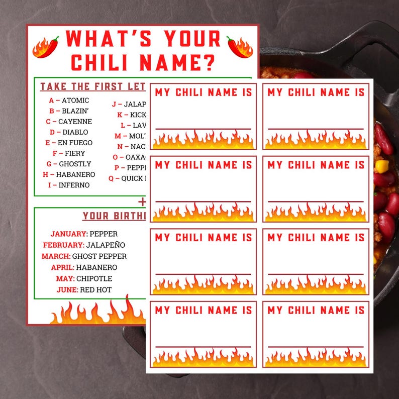 What’s Your Chili Name Game, Chili Competition Contest Game, Fun ...