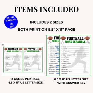 Football Word Scramble, Printable Football Party Games Kids Super Bowl ...