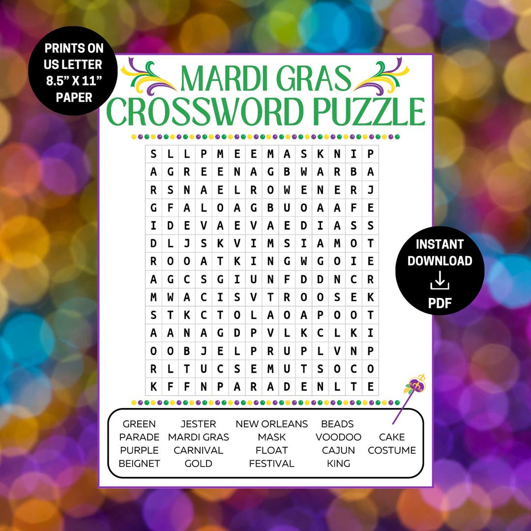 Mardi Gras Word Search Puzzle Game, Fun Mardi Gras Crossword Puzzle ...