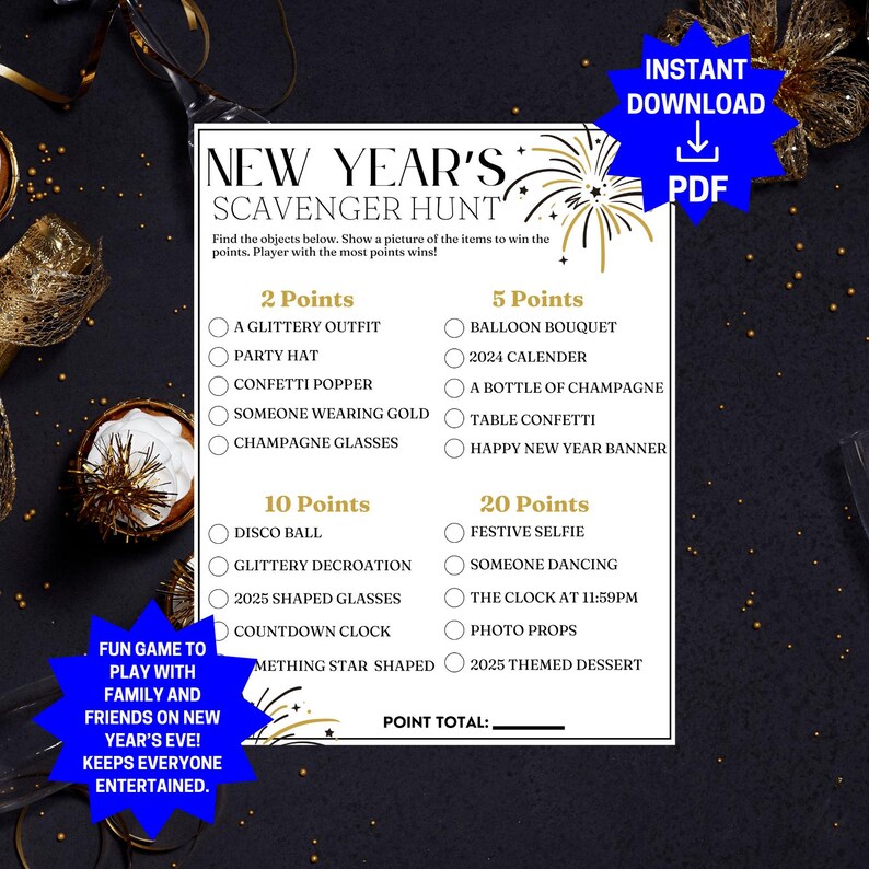 New Years Eve Scavenger Hunt for Adults and Teens, Editable New Years ...
