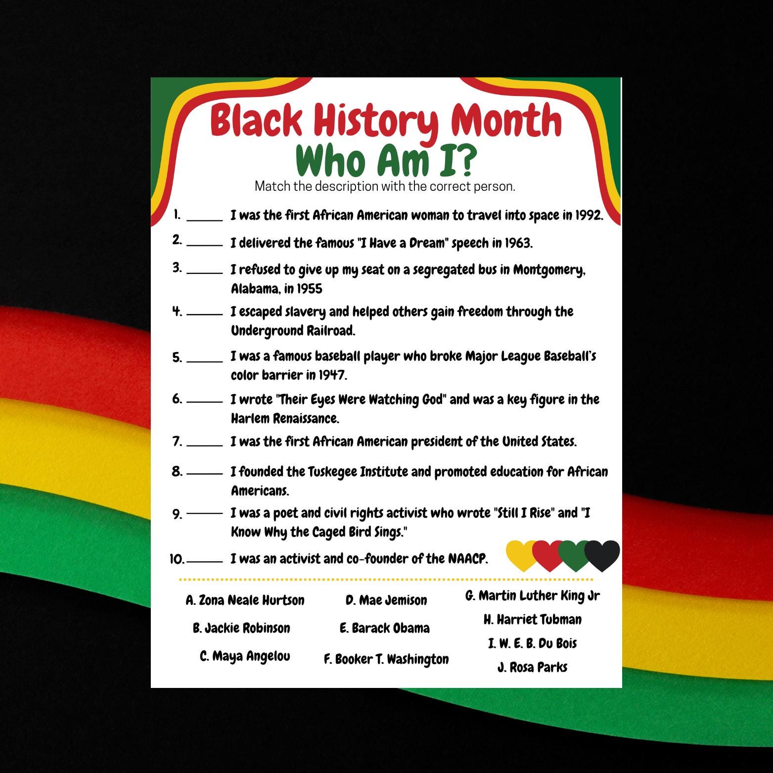 Black History Month Who Am I Game, Black History Games Activity, Black ...