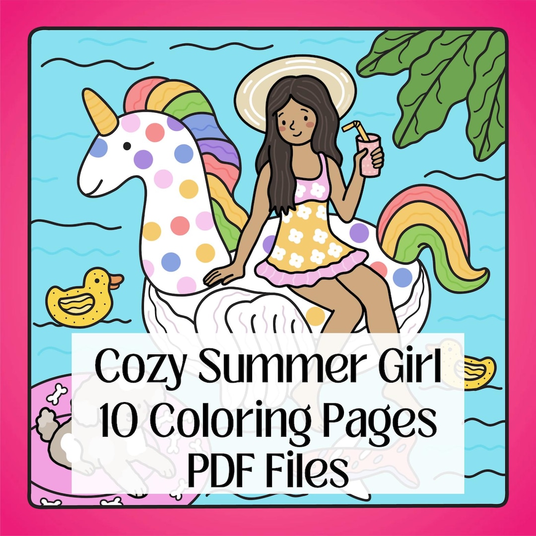 Relaxing Summer Cozy Girly Coloring Pages, 10 Printable Coloring Pages ...