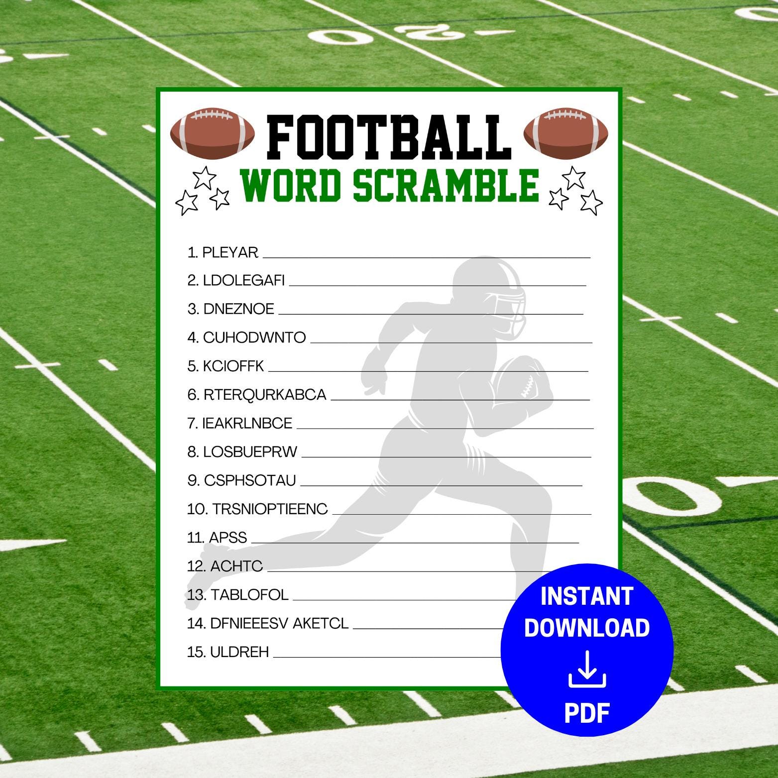 Football Word Scramble, Printable Football Party Games Kids Super Bowl ...